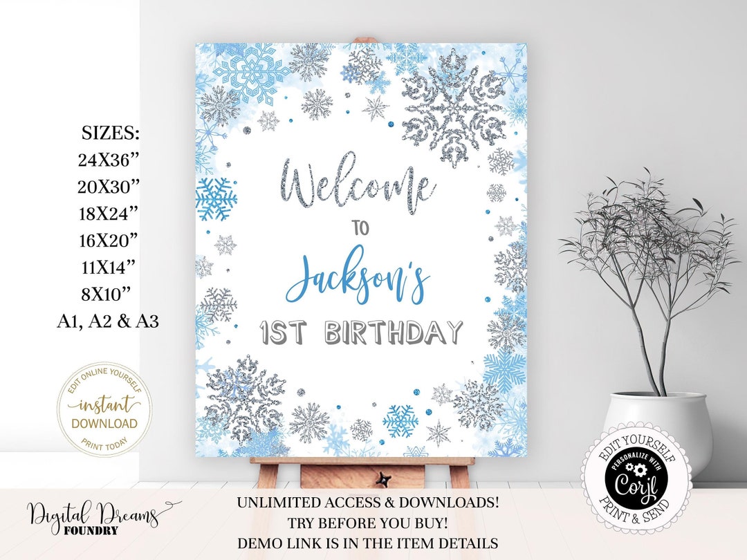 Editable Blue Snowflakes Welcome Sign, Winter Welcome Poster ...