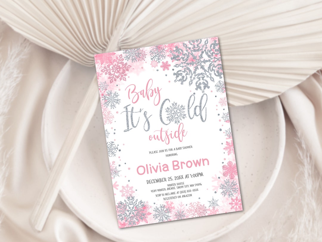 Editable Pink Snowflakes Baby Shower Invitation Winter Baby - Etsy