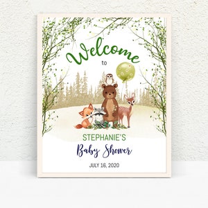 Woodland Animals Welcome Baby Shower Sign, Editable Template, Woodland ...