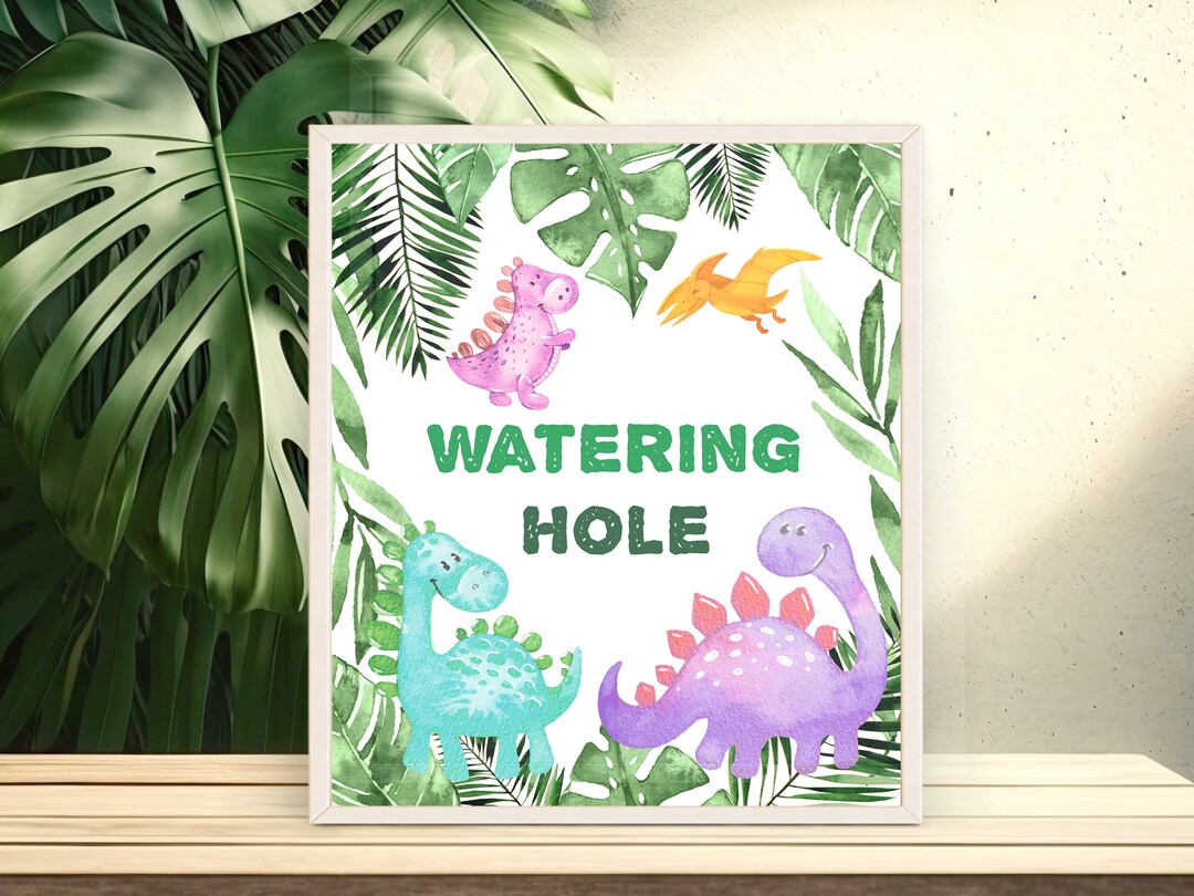 Editable Colorful Dinosaur Watering Hole Sign, Kids Birthday Party ...