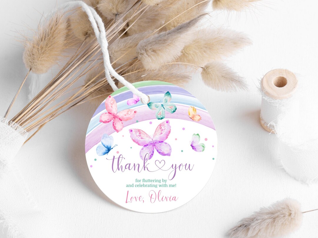 Editable Rainbow Butterfly Favor Tag, Boho Butterfly Thank You Tag ...
