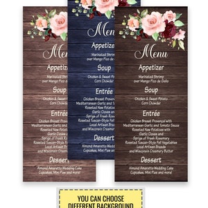 Editable Template Rustic Menu Card Wedding Table Decoration | Etsy