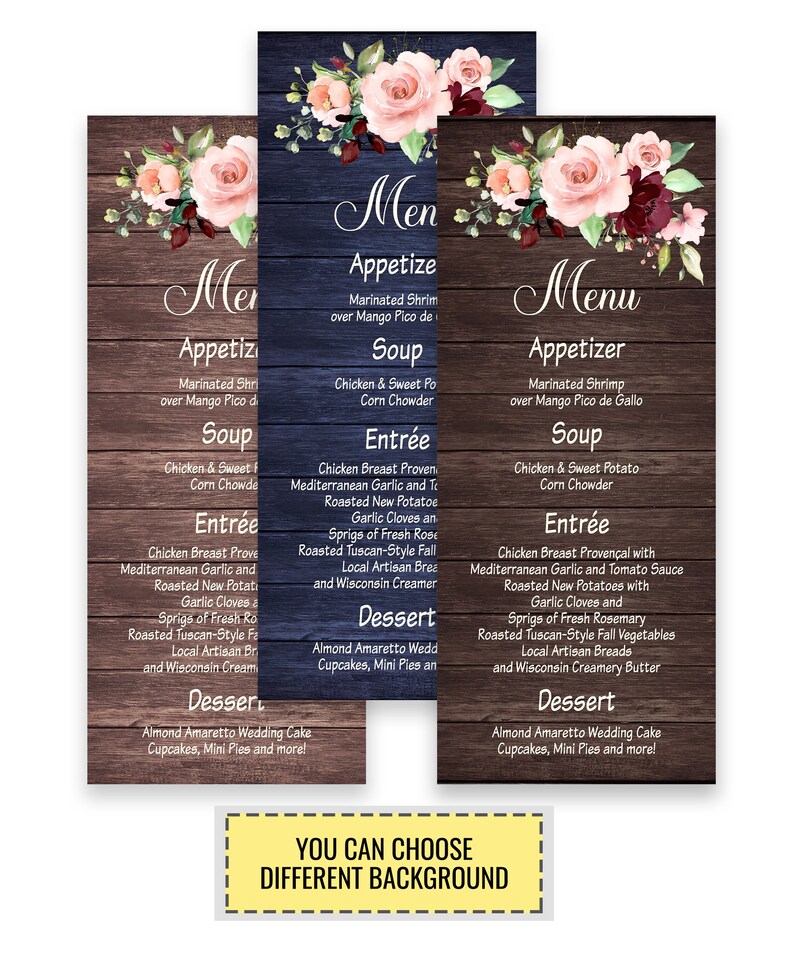 Editable Template Rustic Menu Card Wedding Table Decoration | Etsy