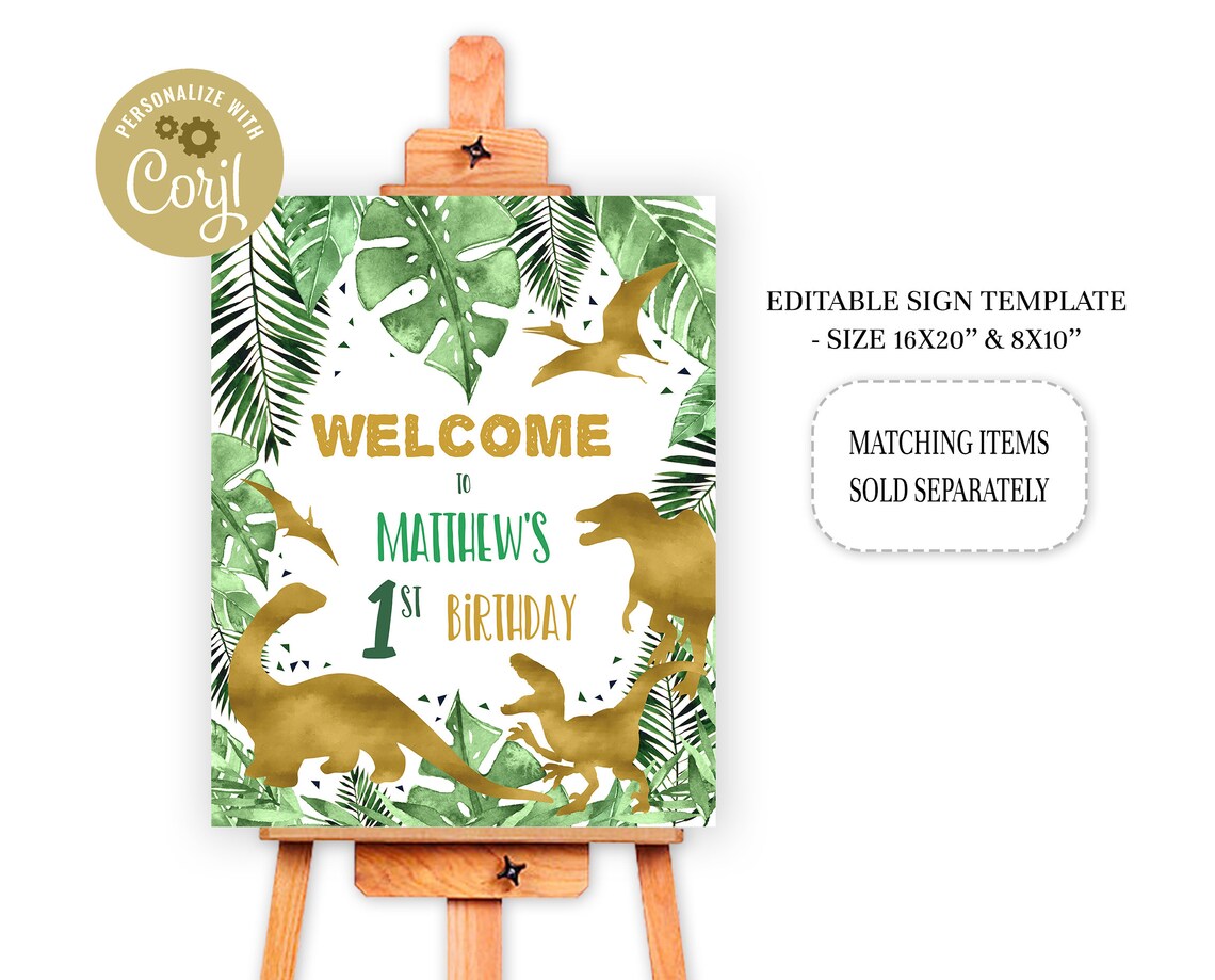 Editable Dinosaur Custom Sign Dinosaur Birthday Party - Etsy