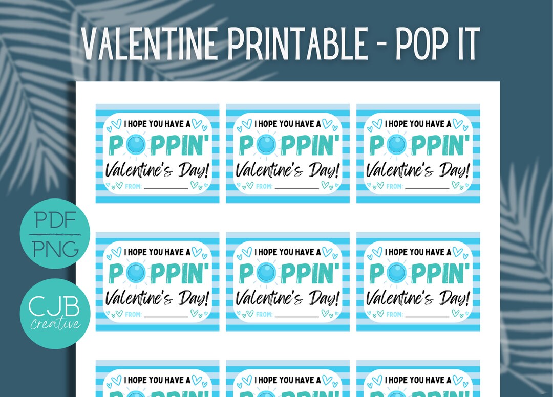 Pop It Valentine Printable - Blue- Gift Tag - Etsy
