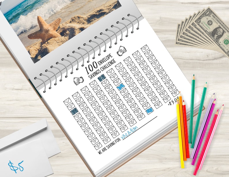 100 Envelope Savings Challenge Tracker Color Sheet - Budget - Vacation ...