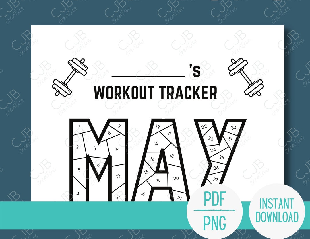 Exercise Workout Monthly Tracker- Motivation- Coloring Sheet- May - Etsy