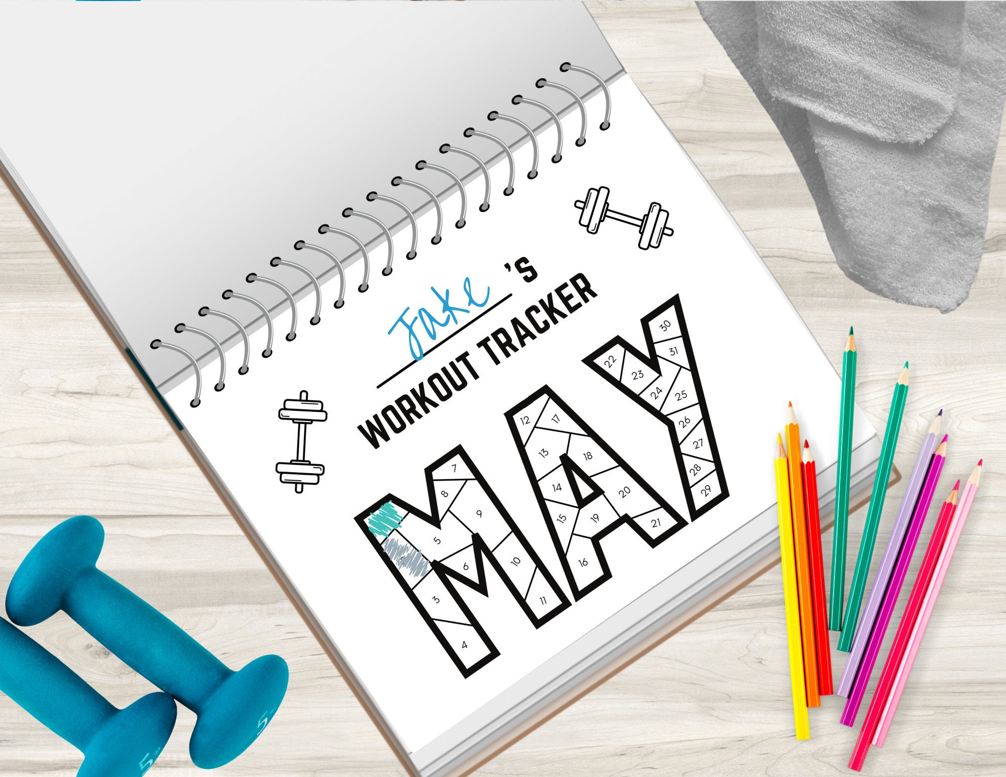 Exercise Workout Monthly Tracker- Motivation- Coloring Sheet- May - Etsy