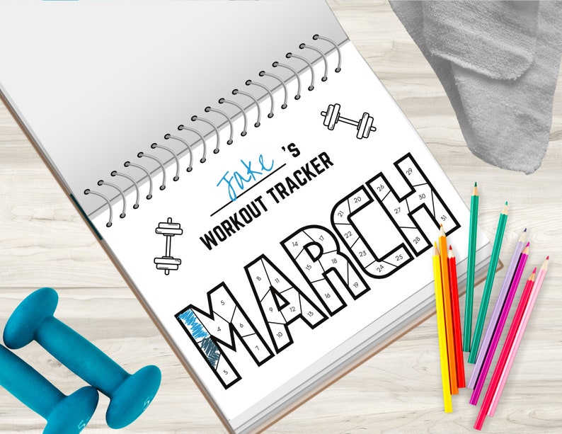 Exercise Workout Monthly Tracker- Motivation- Coloring Sheet- March - Etsy