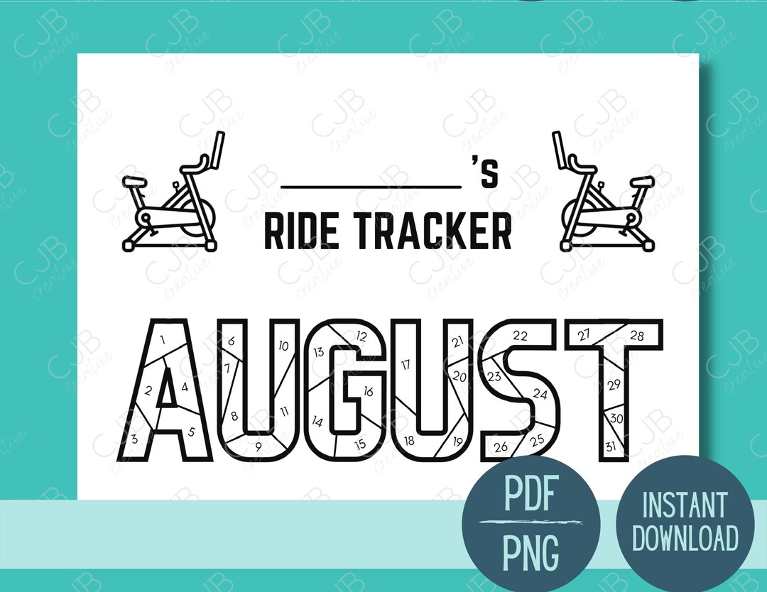 Exercise Bike Monthly Ride Tracker- August- Stationary Bike- Coloring ...