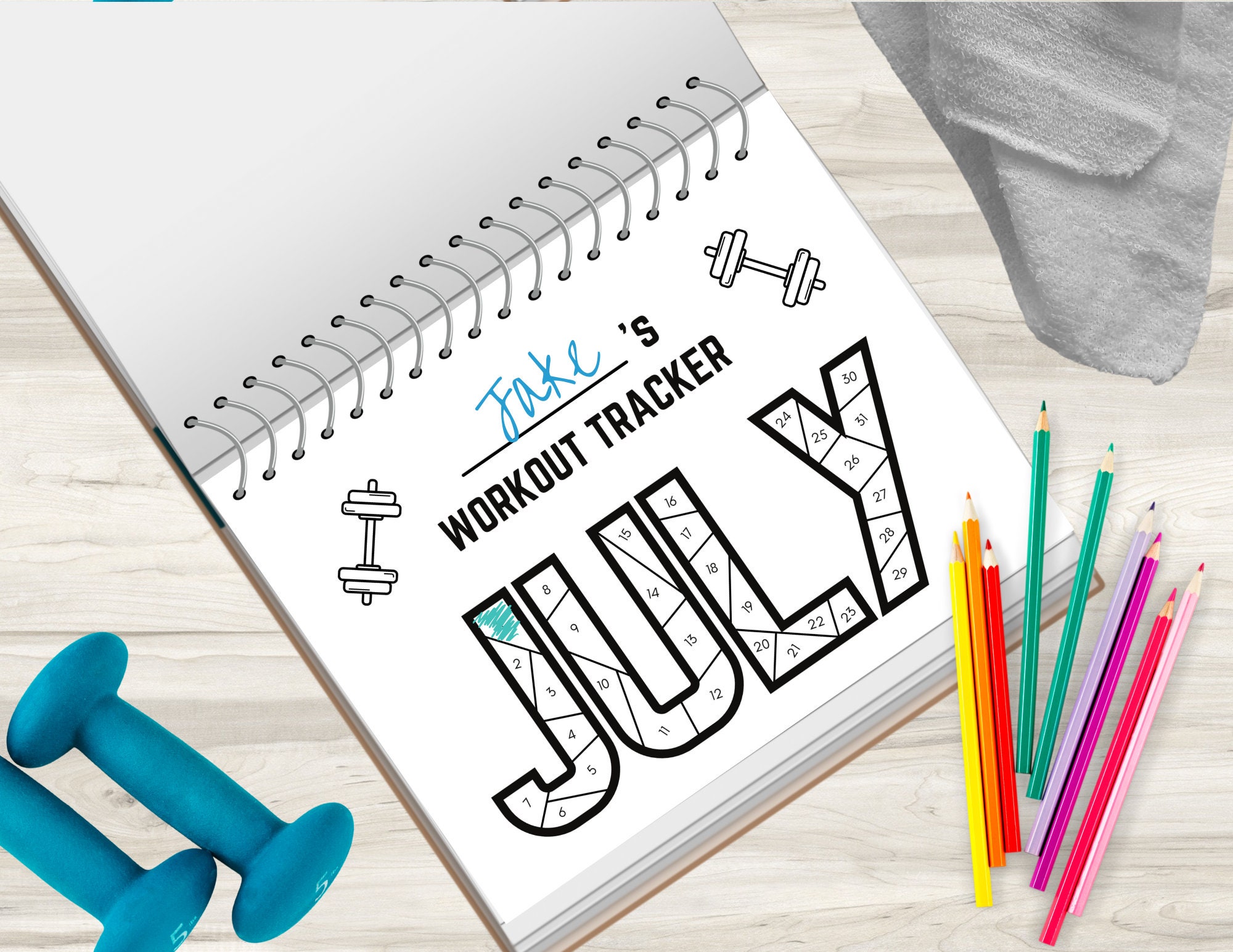 Exercise Workout Monthly Tracker- Motivation- Coloring Sheet- July - Etsy