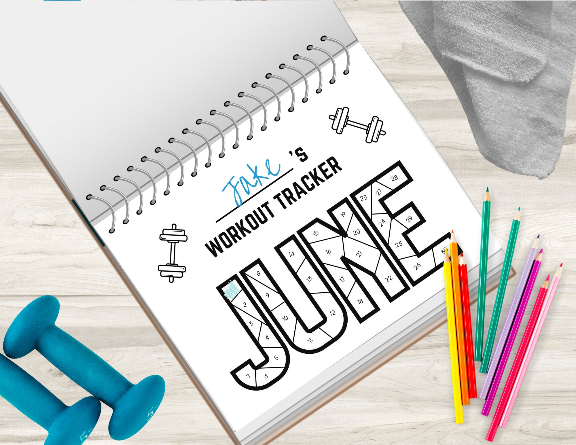 Exercise Workout Monthly Tracker- Motivation- Coloring Sheet- June - Etsy