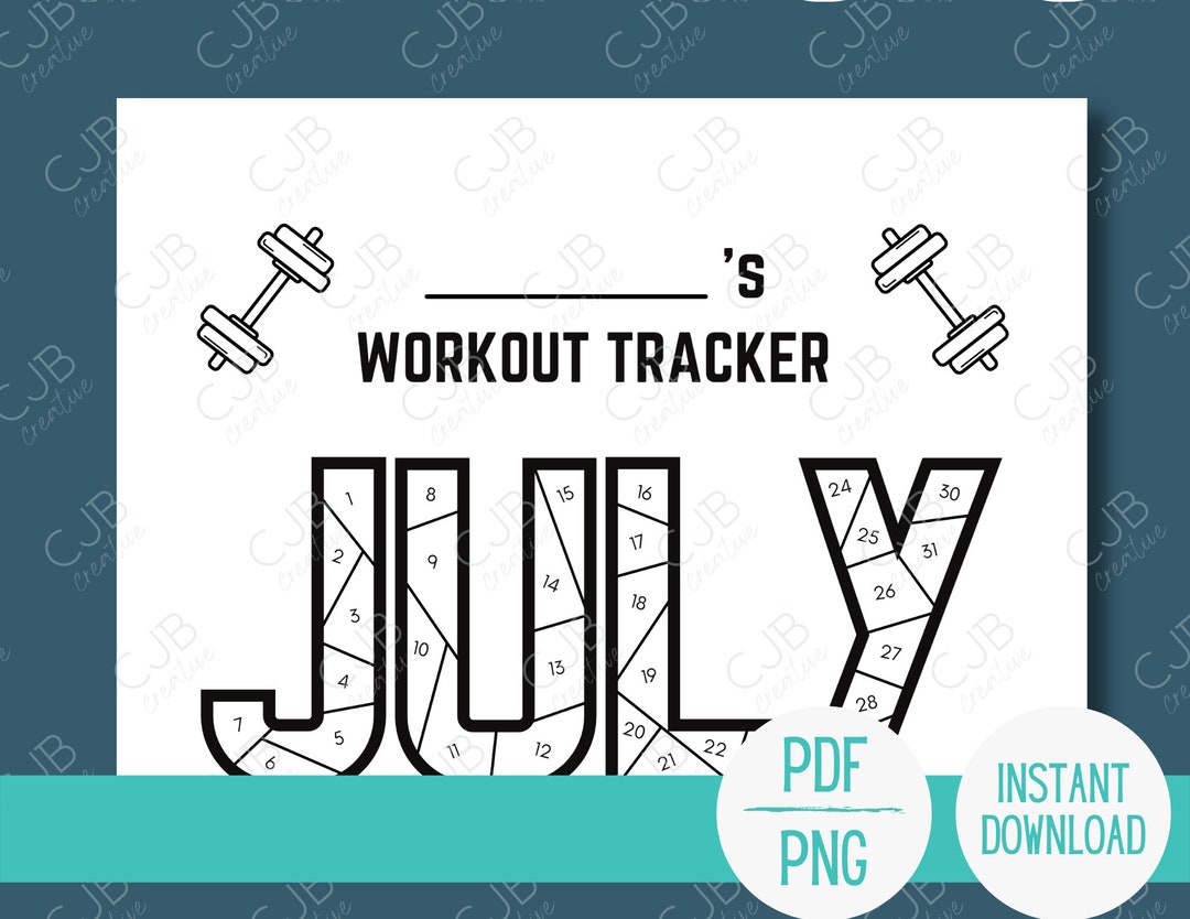 Exercise Workout Monthly Tracker- Motivation- Coloring Sheet- July - Etsy
