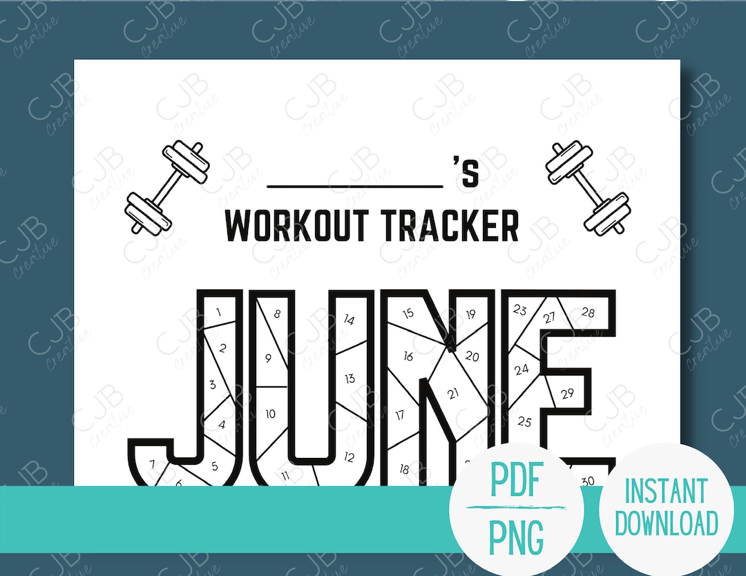 Exercise Workout Monthly Tracker- Motivation- Coloring Sheet- June - Etsy