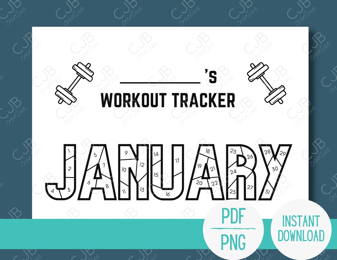 Exercise Workout Monthly Tracker- Motivation- Coloring Sheet- January ...