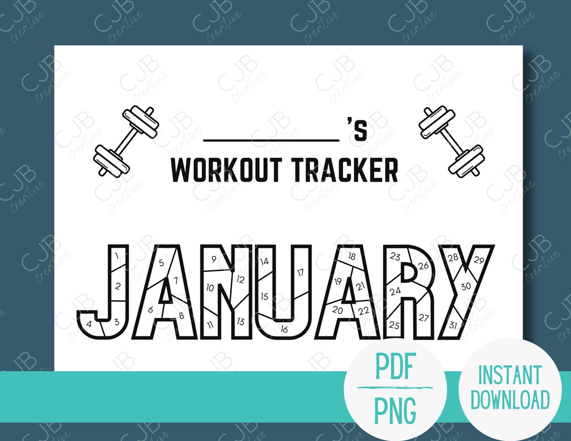 Exercise Workout Monthly Tracker- Motivation- Coloring Sheet- January ...