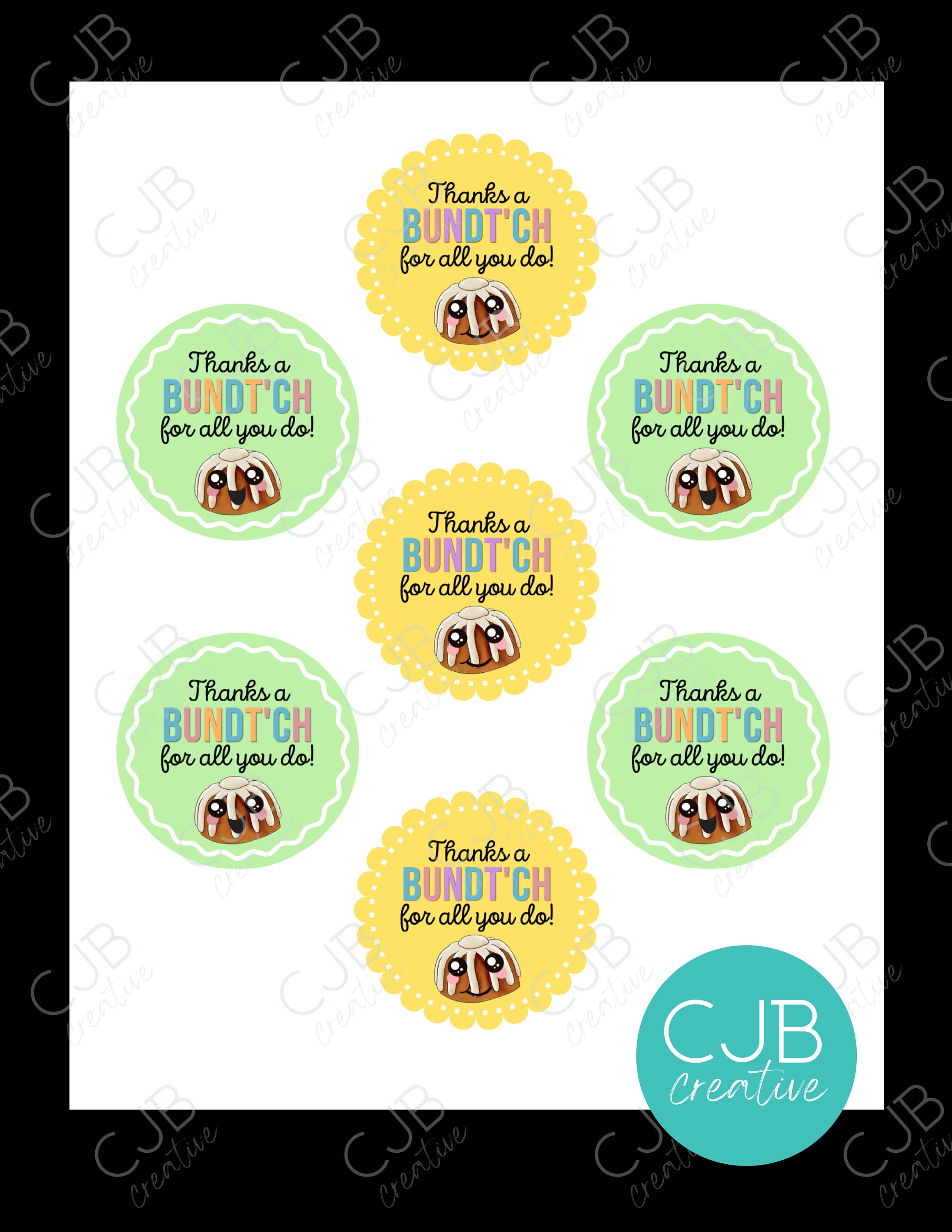 Thanks a Bundt'ch Bundt Cake Circle Gift Thank You Tag - Teacher Staff ...