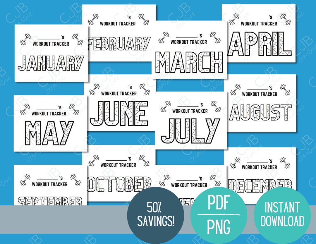 12 Month Bundle- Exercise Workout Monthly Trackers- Motivation ...
