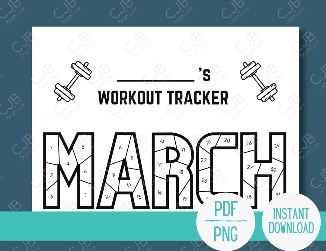 Exercise Workout Monthly Tracker- Motivation- Coloring Sheet- March - Etsy