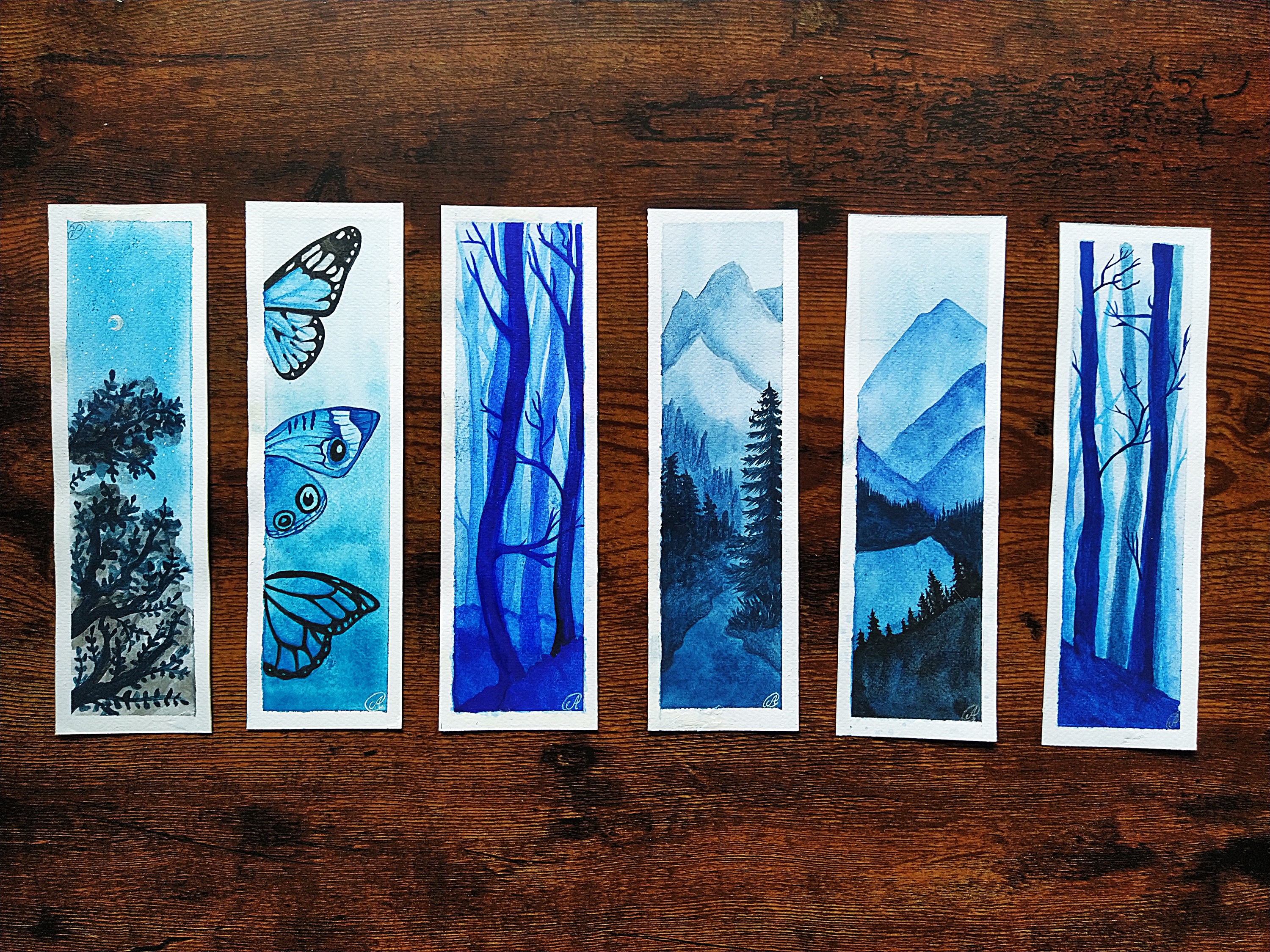 Watercolor Bookmarks Painted by Hand - Blue Color Scheme - Etsy