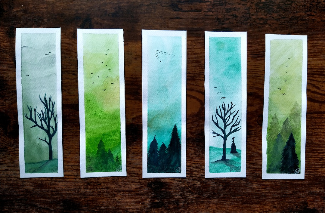 Watercolor Bookmarks Painted by Hand - Green Color Scheme - Etsy