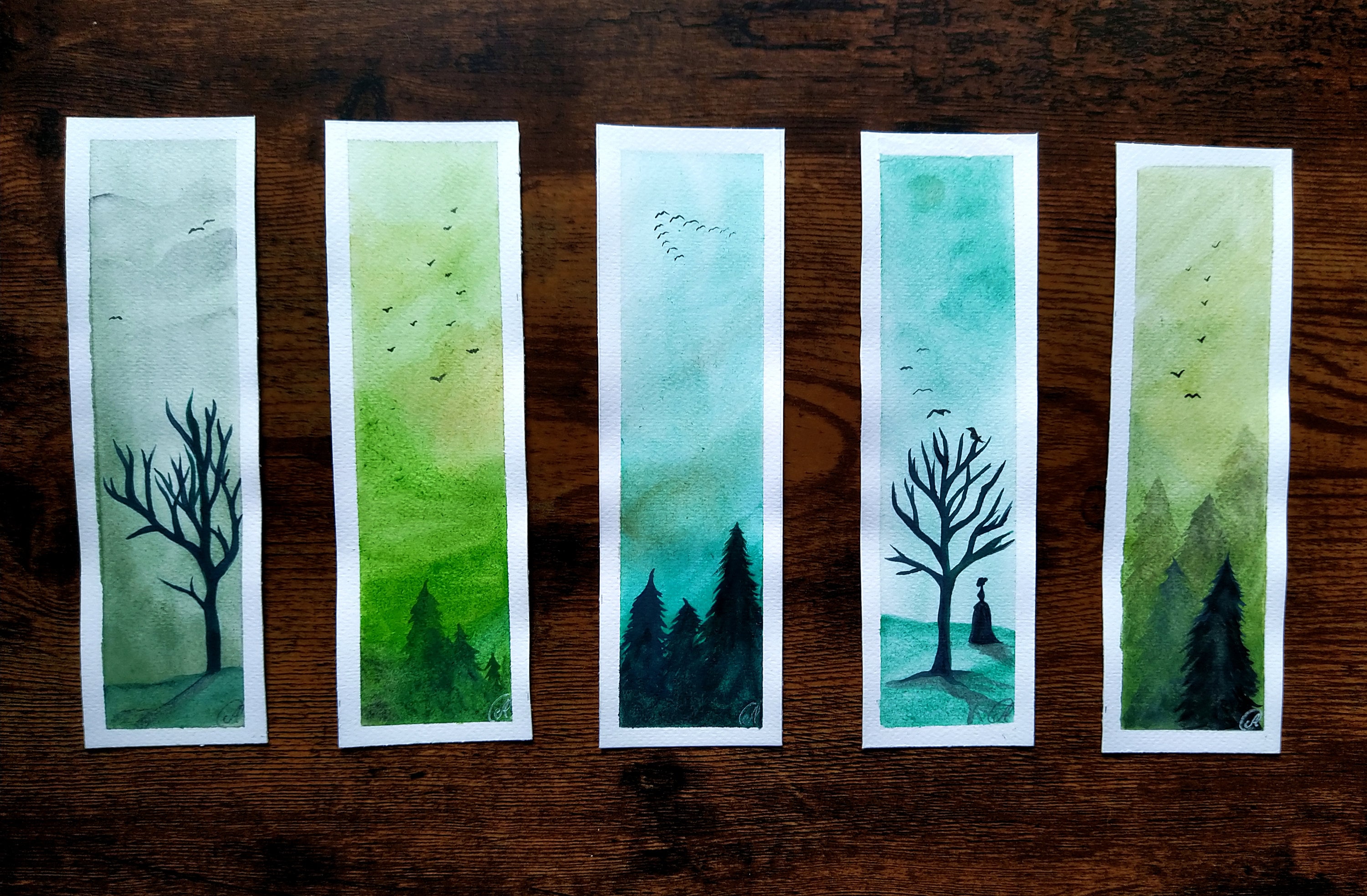 Watercolor Bookmarks Painted by Hand - Green Color Scheme - Etsy