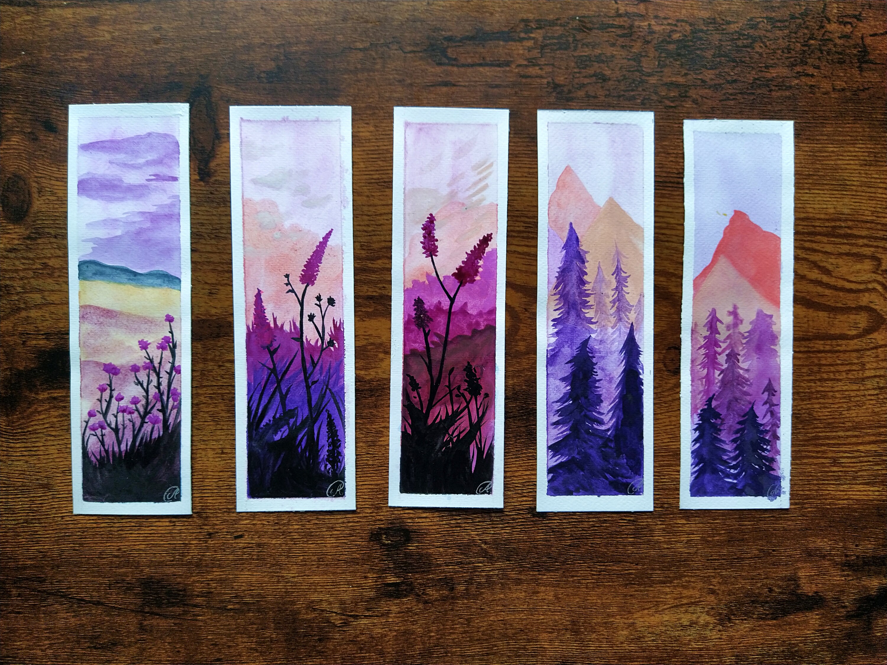 Watercolor Bookmarks Painted by Hand - Purple Color Scheme - Etsy