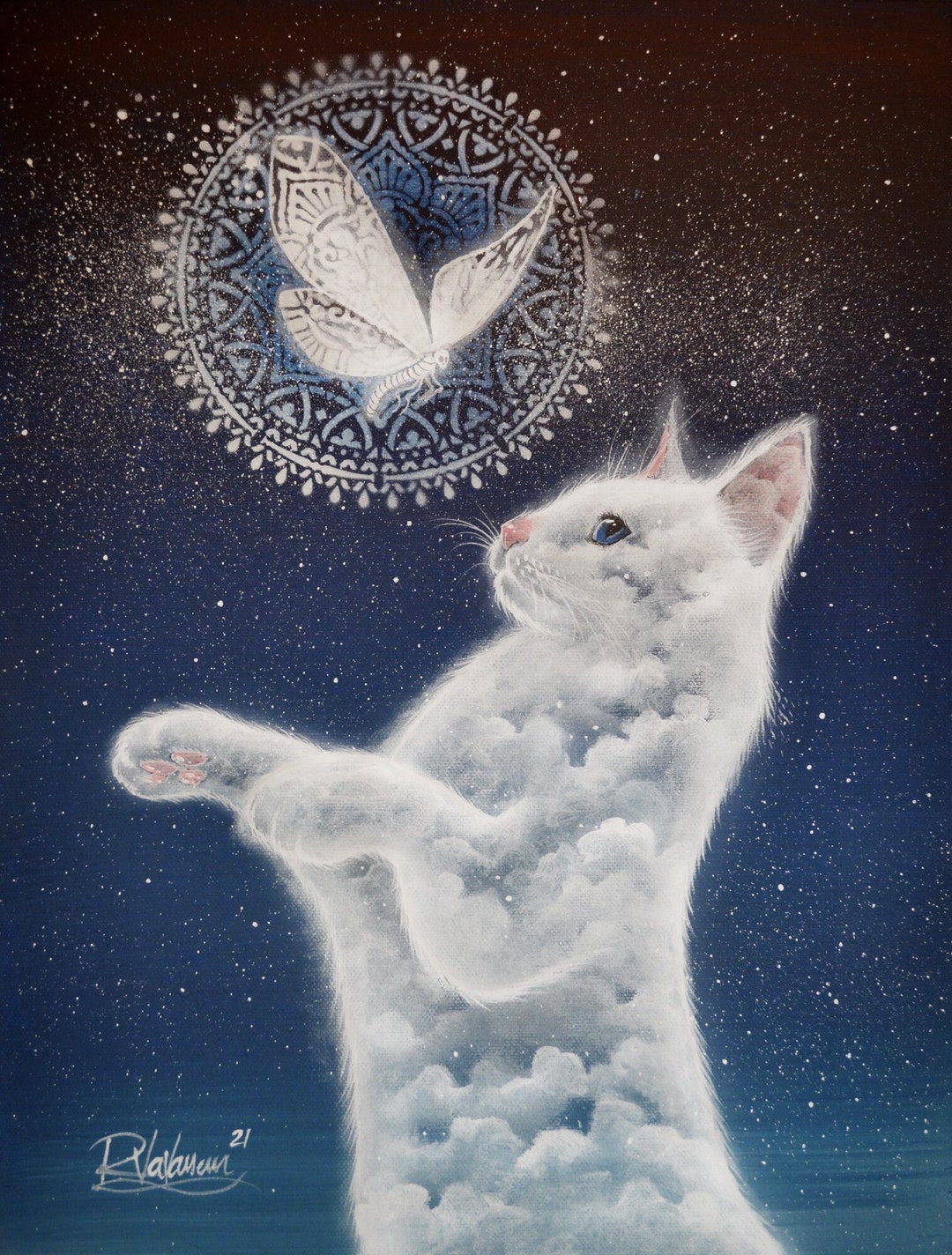 Butterfly Soul by Raphaël - Original Painting-monochrome Cat Art,cloud ...