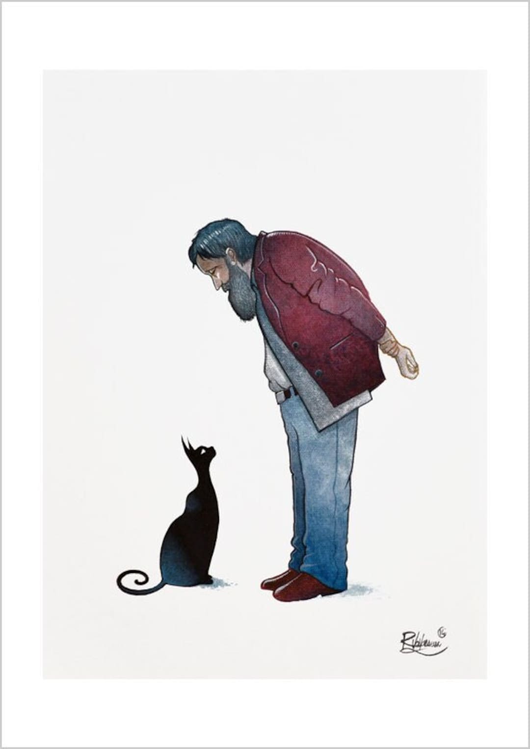 Old Man & Black Cat by Raphaël - Etsy