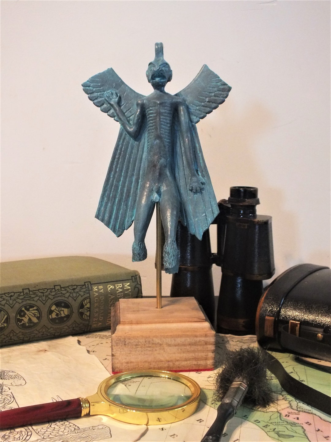 Pazuzu, Bronze Finish, Wooden Base, Demon Sculpture, Historical ...