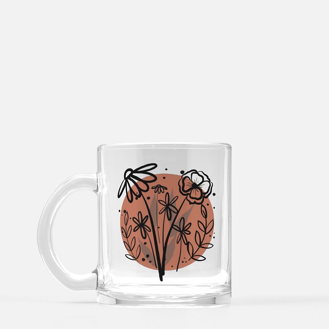 Modern Flower and Leaves Glass Mug 10 Oz. Coffee Mug - Etsy
