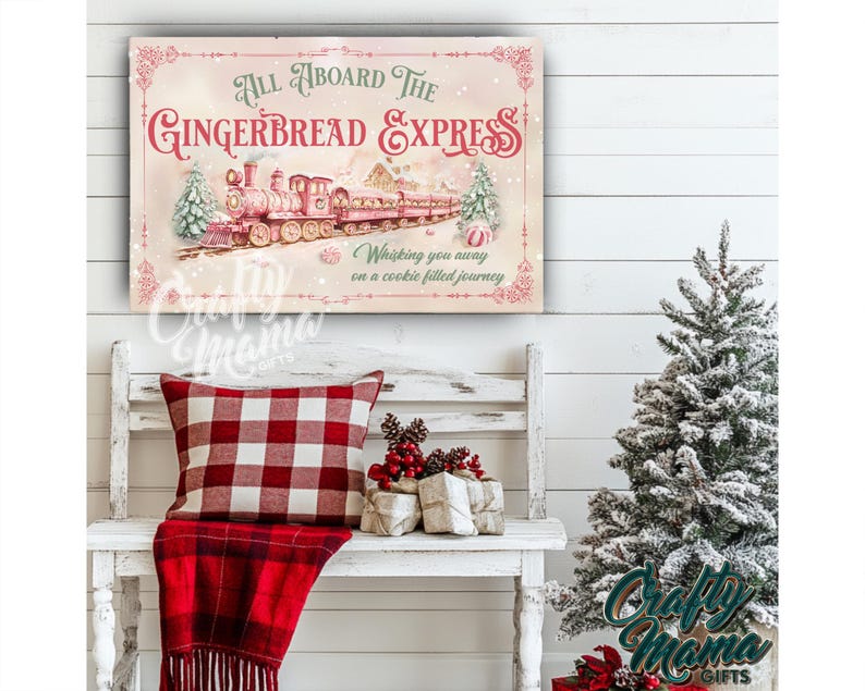 Farmhouse Christmas Sign, Gingerbread Train Christmas Wall Art ...