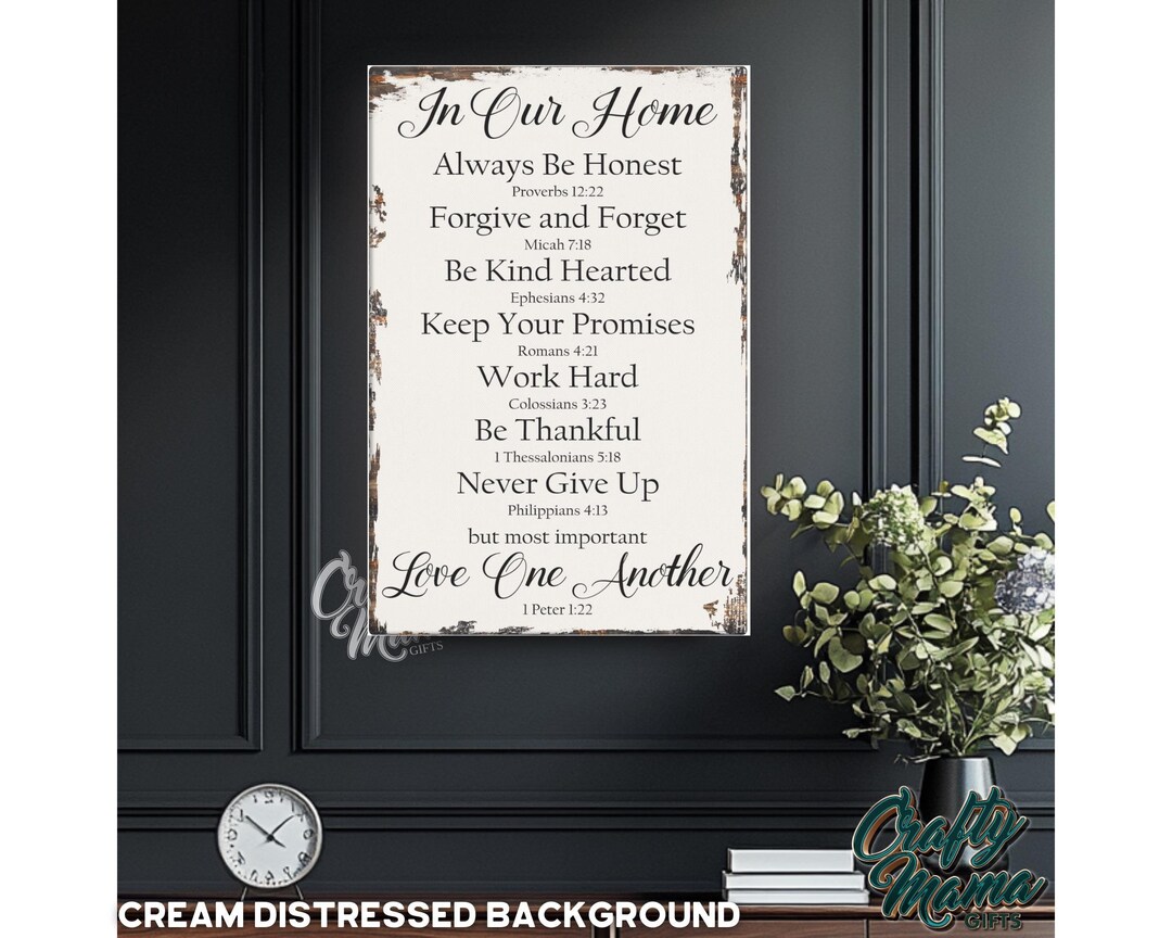 Family Rules Canvas Sign, Bible Verse Decor, Love One Another ...