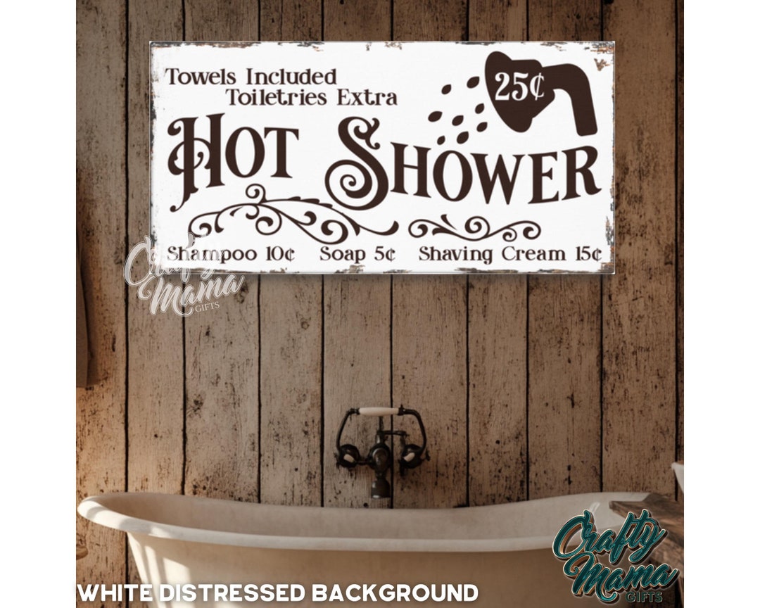 Hot Shower Sign for Bathroom, Vintage Style Canvas Wall Art, Rustic ...
