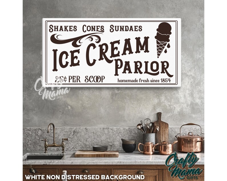 Ice Cream Parlor Sign, Farmhouse Kitchen Wall Art, Vintage Dessert Shop ...