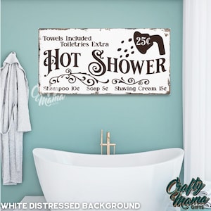 Hot Shower Sign for Bathroom, Vintage Style Canvas Wall Art, Rustic ...