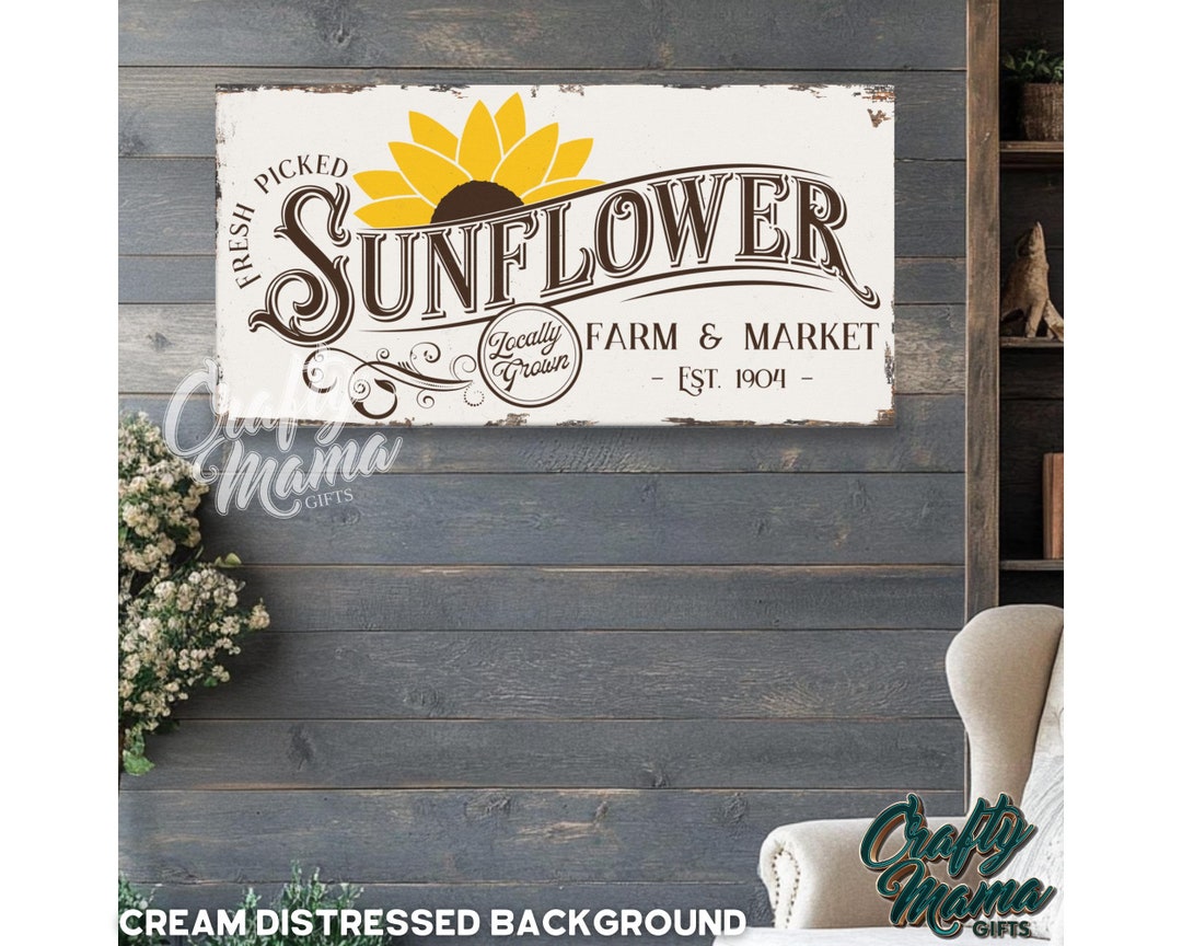 Vintage Sunflower Farm Sign, Fresh Picked Locally Grown, Rustic Canvas ...