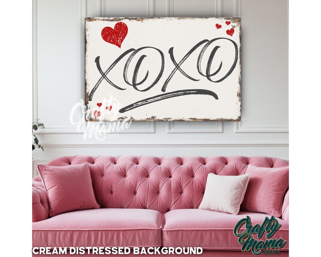 XOXO Valentine Sign, Heart Wall Art, Distressed Script Canvas, Rustic ...