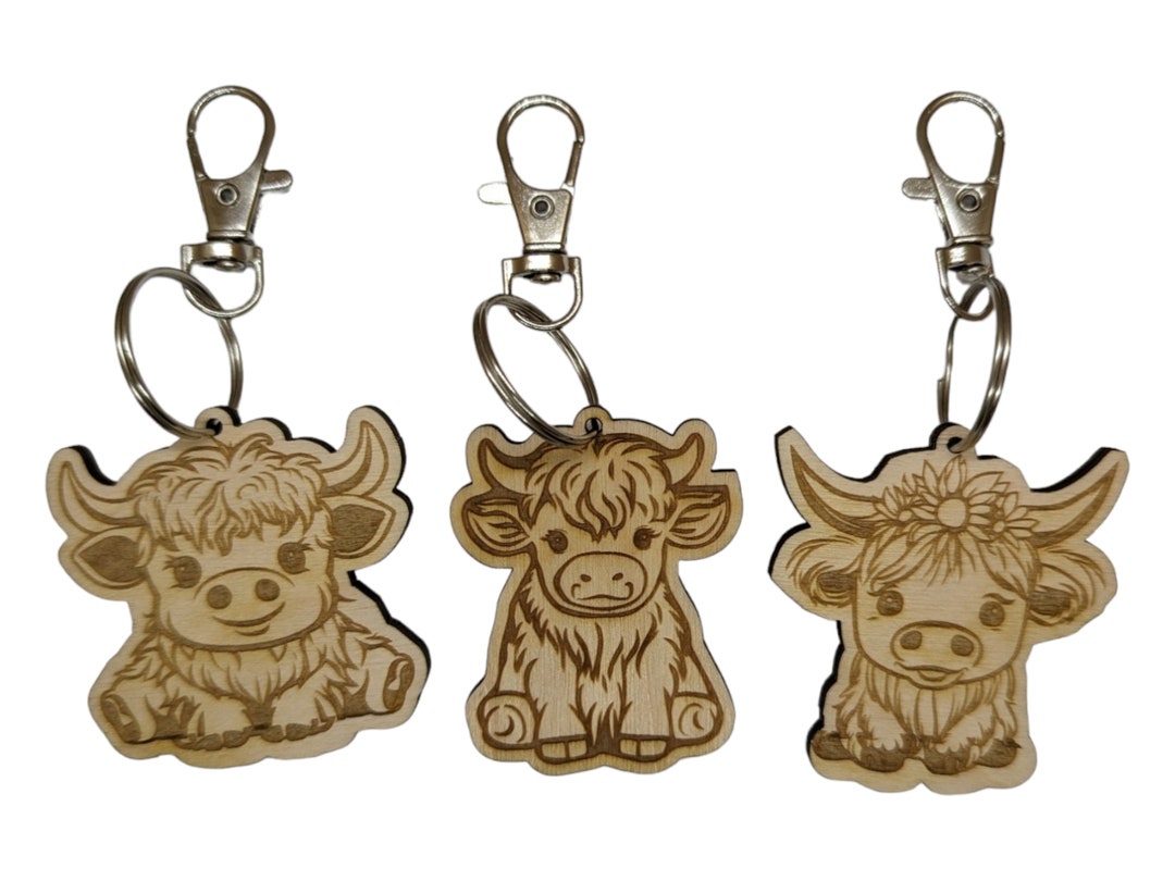 Highland Cow Wooden Keychains - Etsy