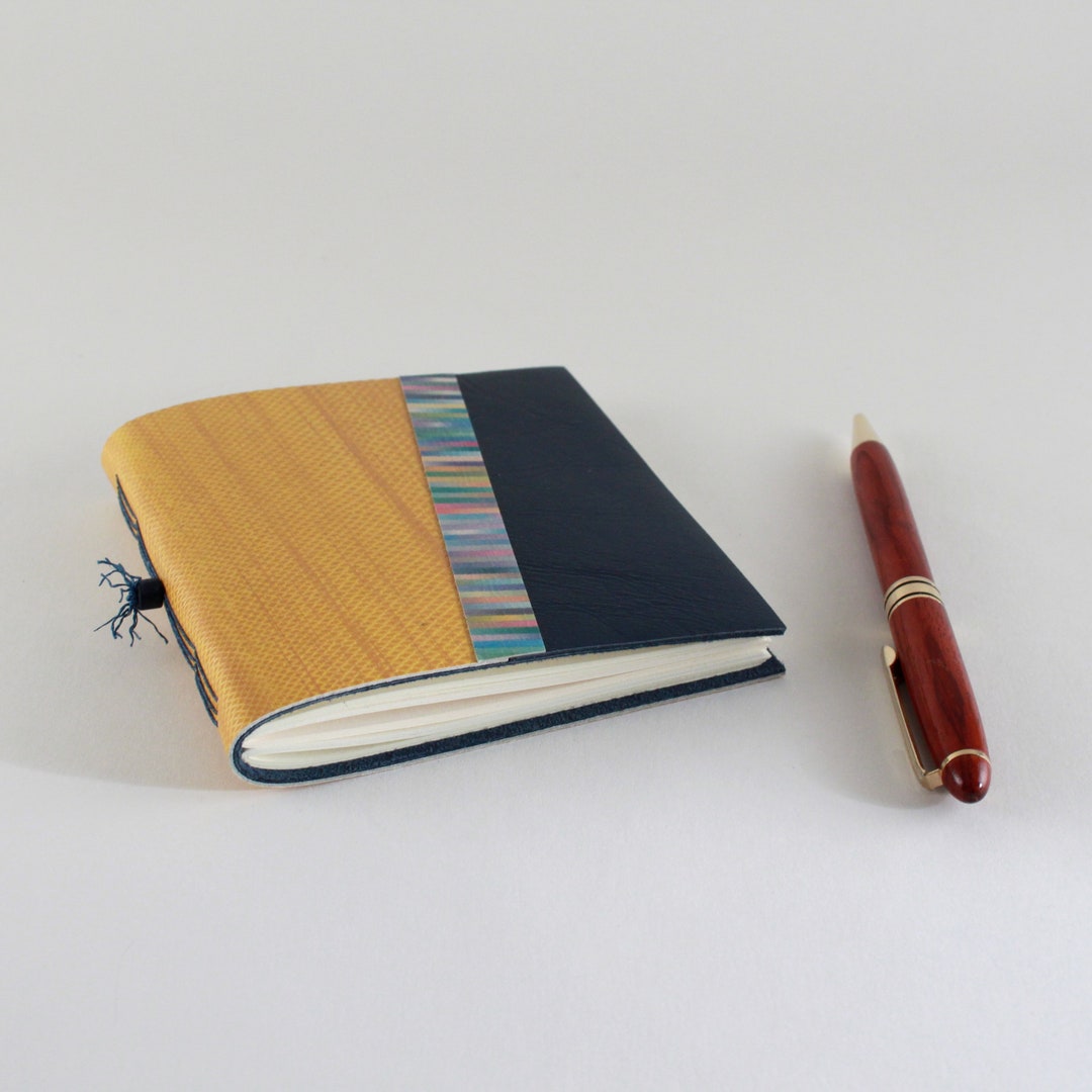 Hand-bound Yellow and Navy Leather Notebook Leather Diary Travel ...
