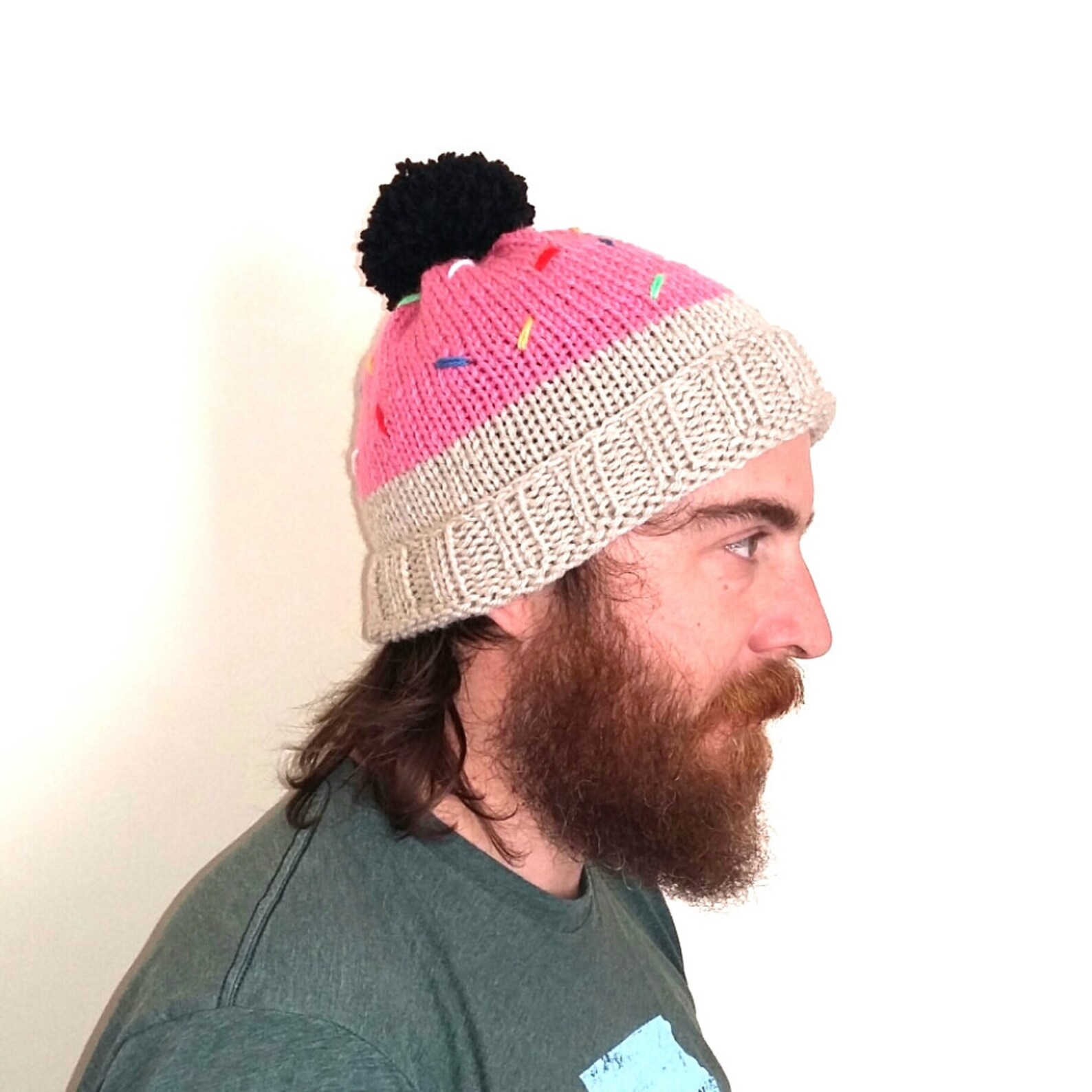 Donut Hat. Hand Knitted Donut Bobble Hat With Pink Icing and - Etsy