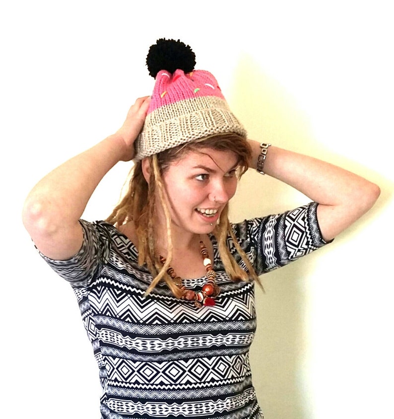 Donut Hat Hand Knitted Donut Bobble Hat With Pink Icing And Etsy