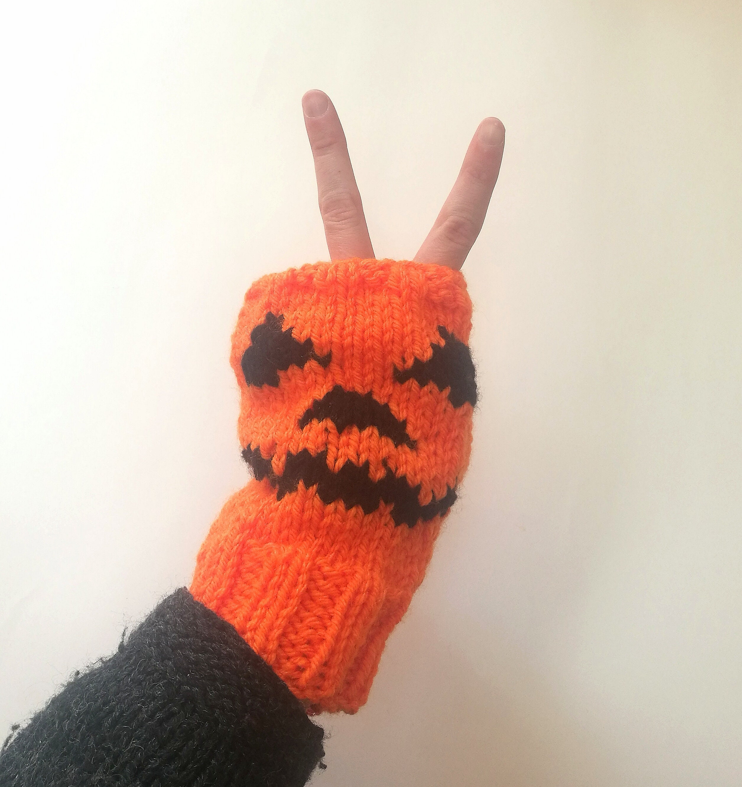 Buy Pumpkin Mittens. Handmade Chunky Knit Orange and Black Handwarmers ...