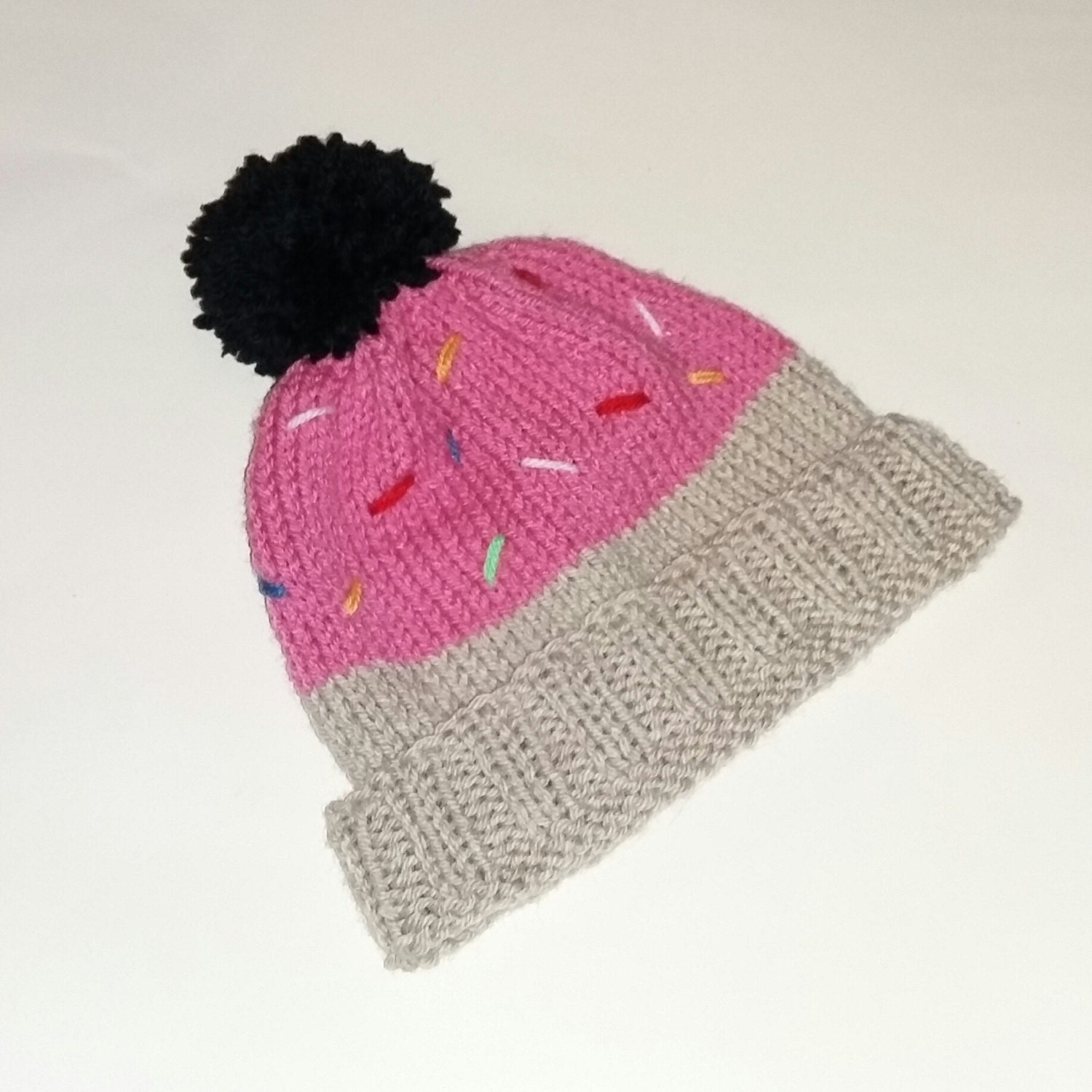 Donut Hat. Hand Knitted Donut Bobble Hat With Pink Icing and - Etsy