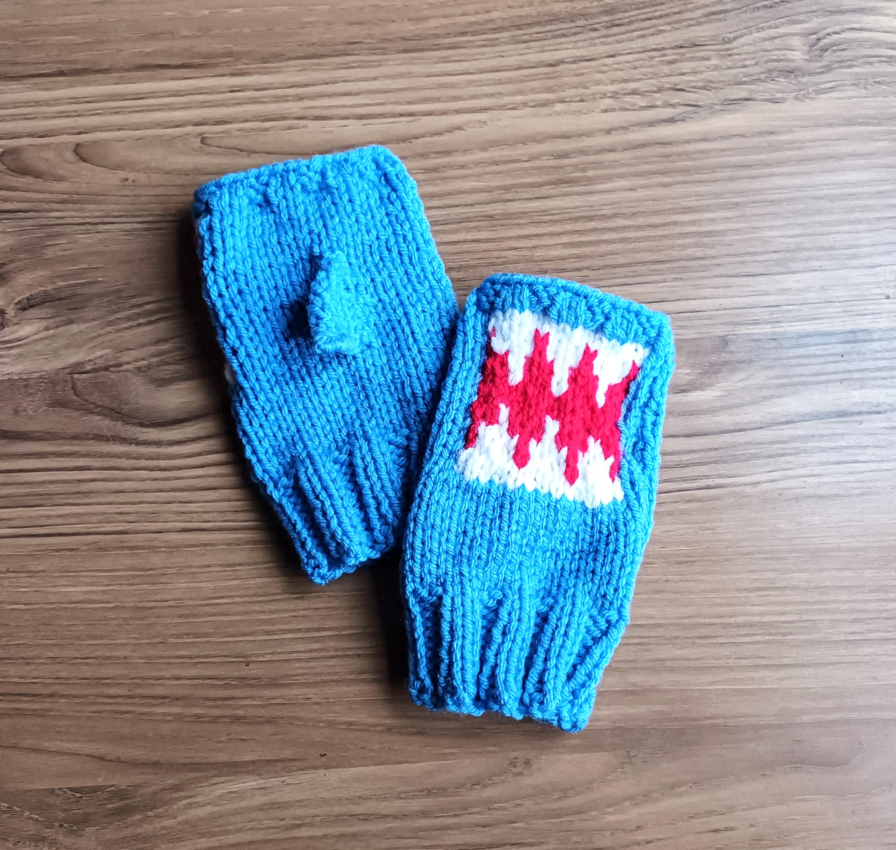 Shark Mittens. Hand Knitted Blue Shark Mittens/fingerless Gloves With ...