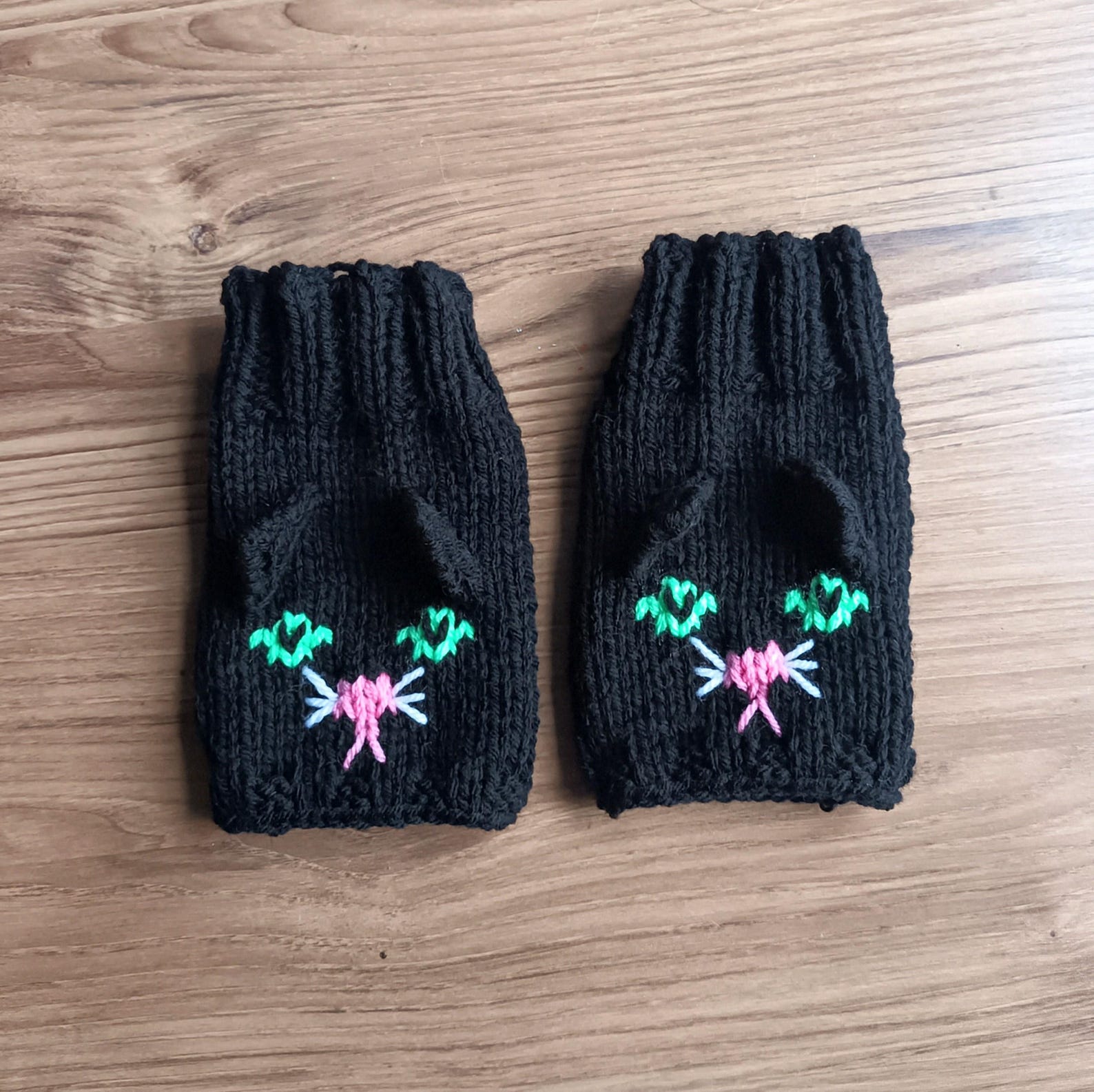 Cat Mittens. Handmade Chunky Knit Black Handwarmers/gloves - Etsy