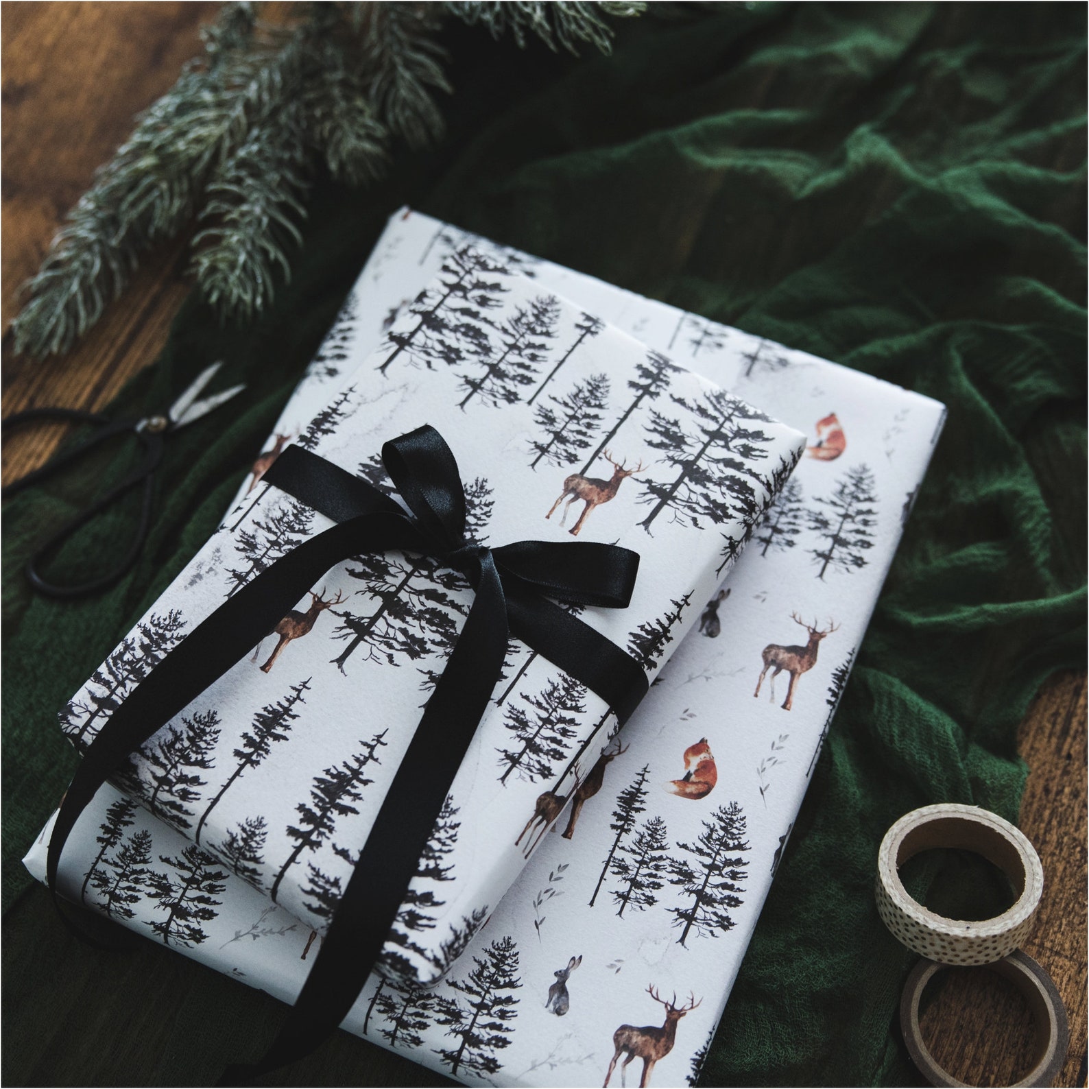 Woodland Christmas Wrapping Paper Set Christmas Gift Wrap - Etsy