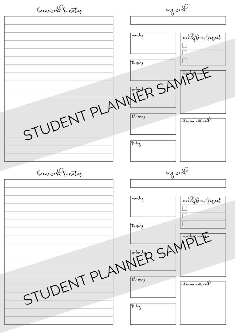 Printable Student Organisation Planner/diary for Teenagers/highschools ...