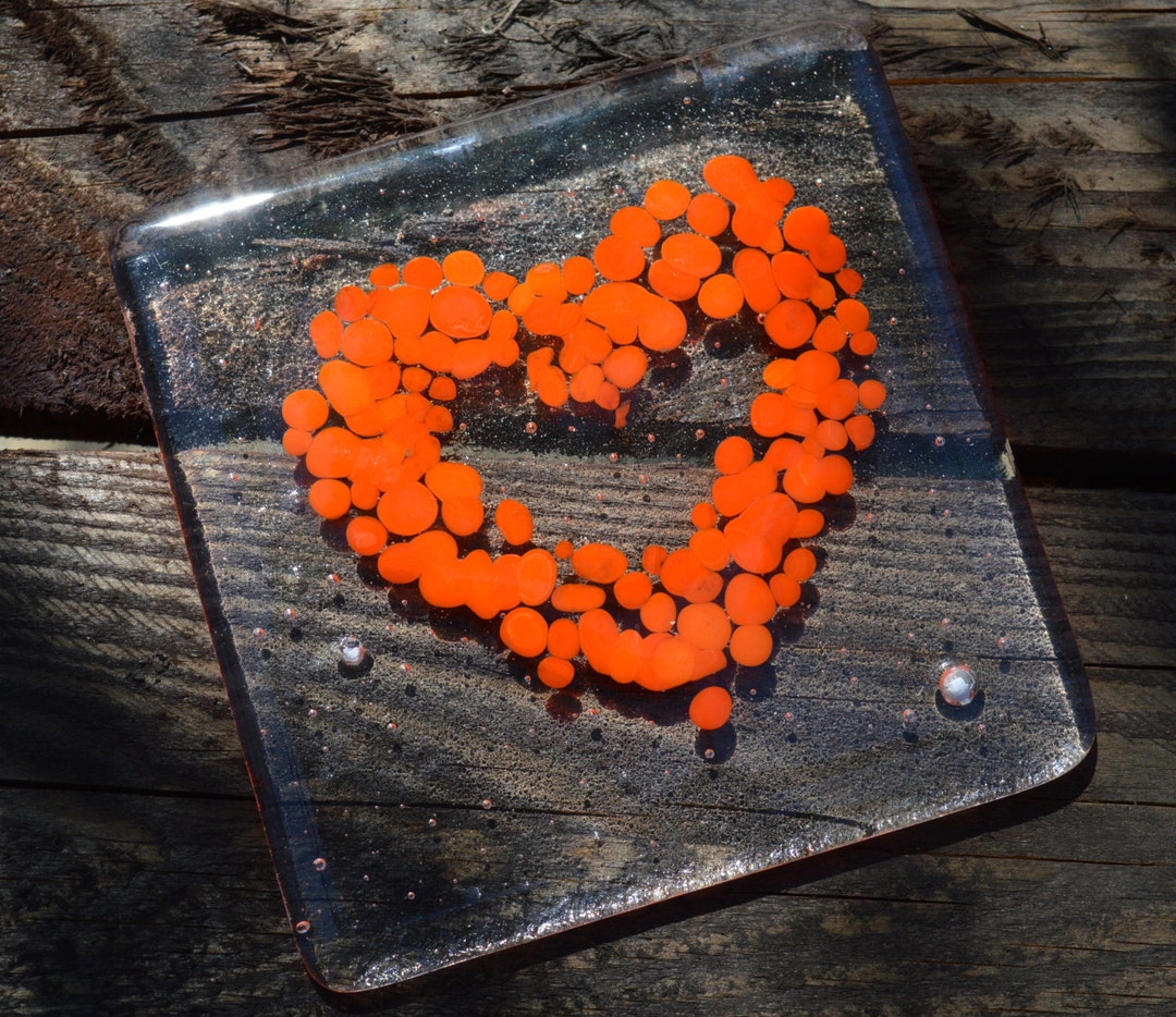 Cheerful Orange Speckled Heart Glass Coasters X 1 Heart - Etsy
