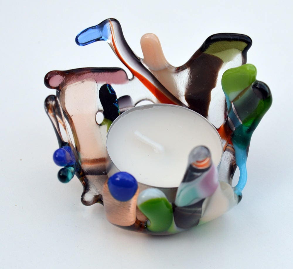 Splat Fused Glass Tealight Holder - funky, candles, mothersday, gifts ...
